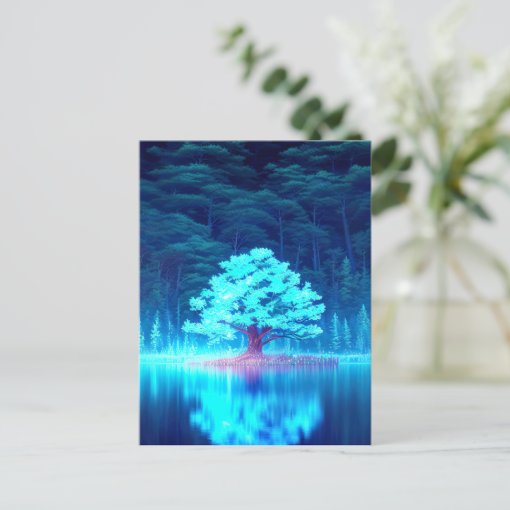 Mesmerizing Blue Tree on the Azure Lake Postcard | Zazzle