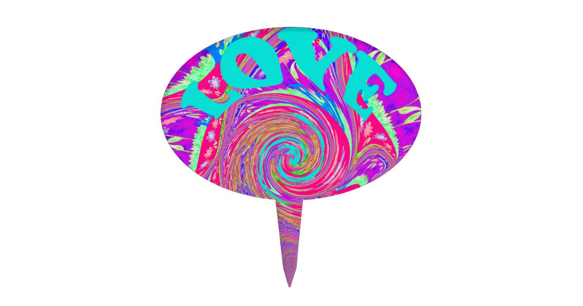 Mesmerizing Whirlpool Love Cyan Text art Graphic Cake Topper | Zazzle