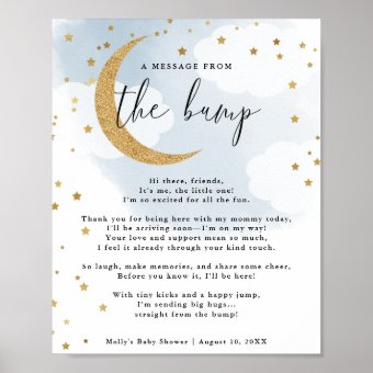 Message From the Bump Blue Gold Moon Baby Shower Poster | Zazzle