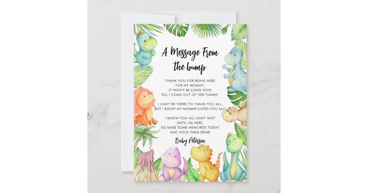 Message From The Bump Dinosaur Baby Shower Card | Zazzle