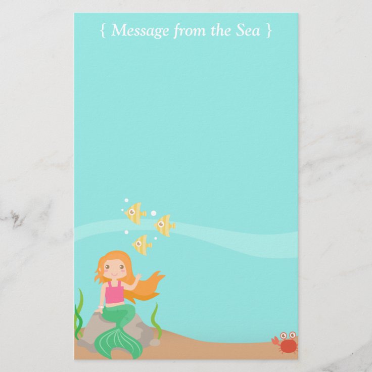 Message from the Sea, Mermaid with Ocean Animals Stationery | Zazzle