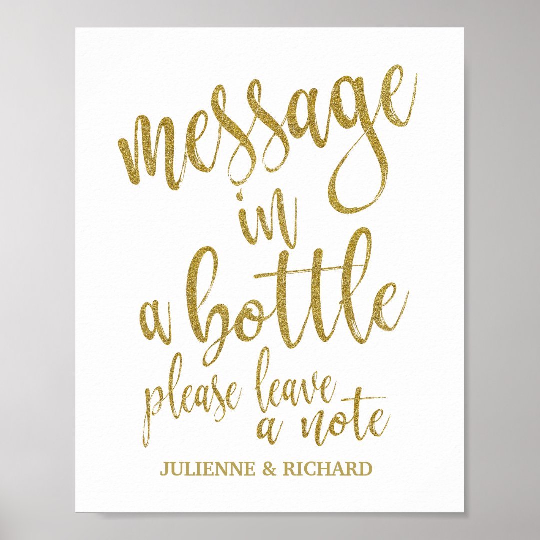 Message in a Bottle Sign Glitter 8x10 Wedding Sign | Zazzle