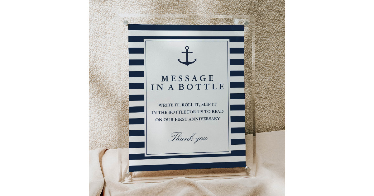 Message In A Bottle Sign Nautical Navy Stripes | Zazzle