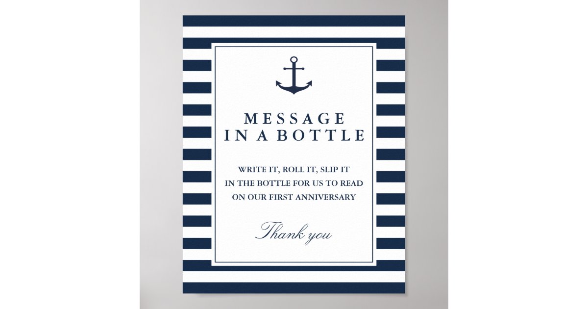 Message In A Bottle Sign Nautical Navy Stripes | Zazzle