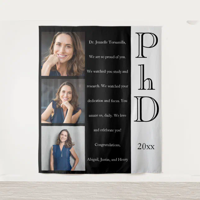Message Photo Black PhD Graduation Tapestry | Zazzle