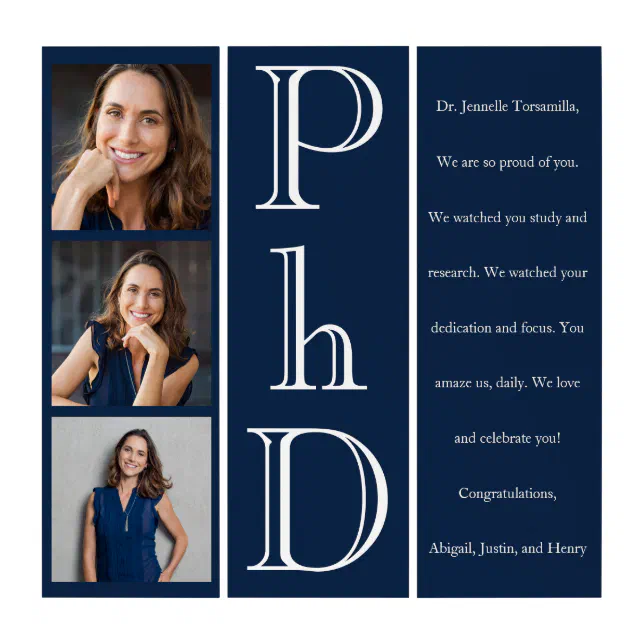 Message Photo Blue PhD Graduation Triptych | Zazzle