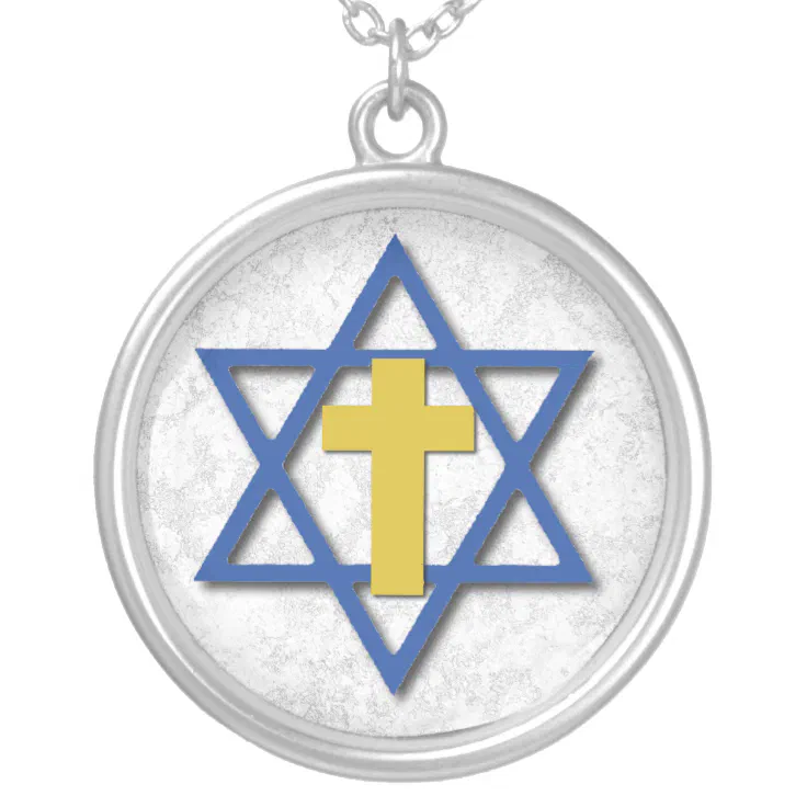 Messianic Cross with Star of David Silver Plated Necklace | Zazzle