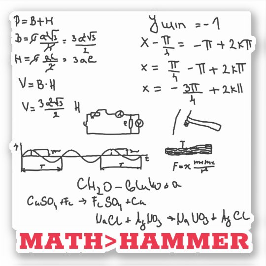 Messy math equation nerdy math greater than hammer sticker | Zazzle.com