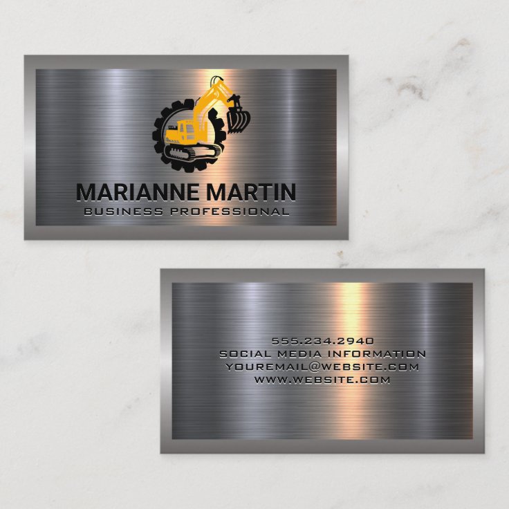 Metal Aluminum Silver Brushed | Bull Dozer Business Card | Zazzle