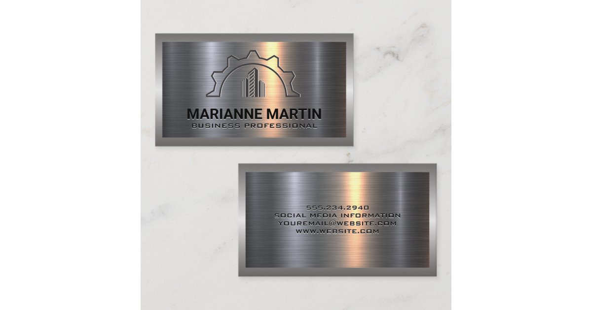 Metal Aluminum Silver Brushed | Construction Logo Business Card | Zazzle