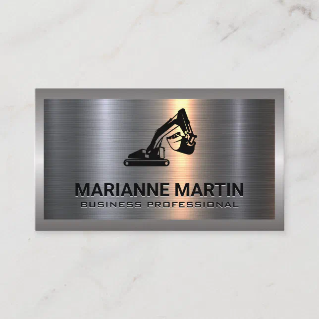 Metal Aluminum Silver Brushed | Earth Mover Logo Business Card | Zazzle