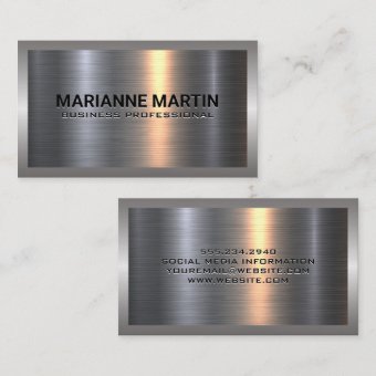 Metal Aluminum Silver Brushed | Industrial Border Business Card | Zazzle