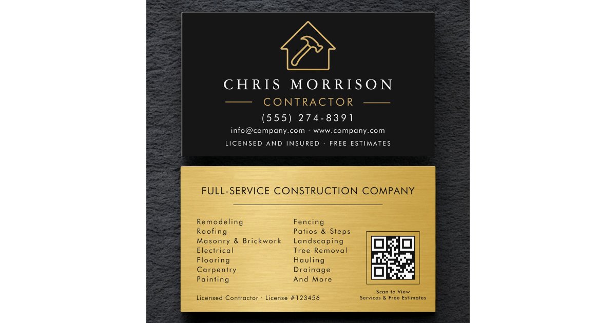 Metal Building Construction QR Code Black Gold Business Card | Zazzle
