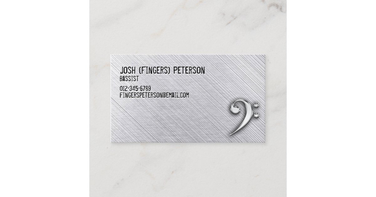 Metal Chrome Bass Clef Bassist Business Card | Zazzle
