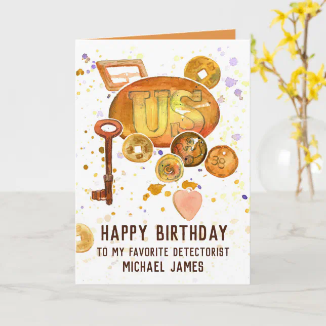 Metal Detecting Happy Birthday Custom Name Card | Zazzle