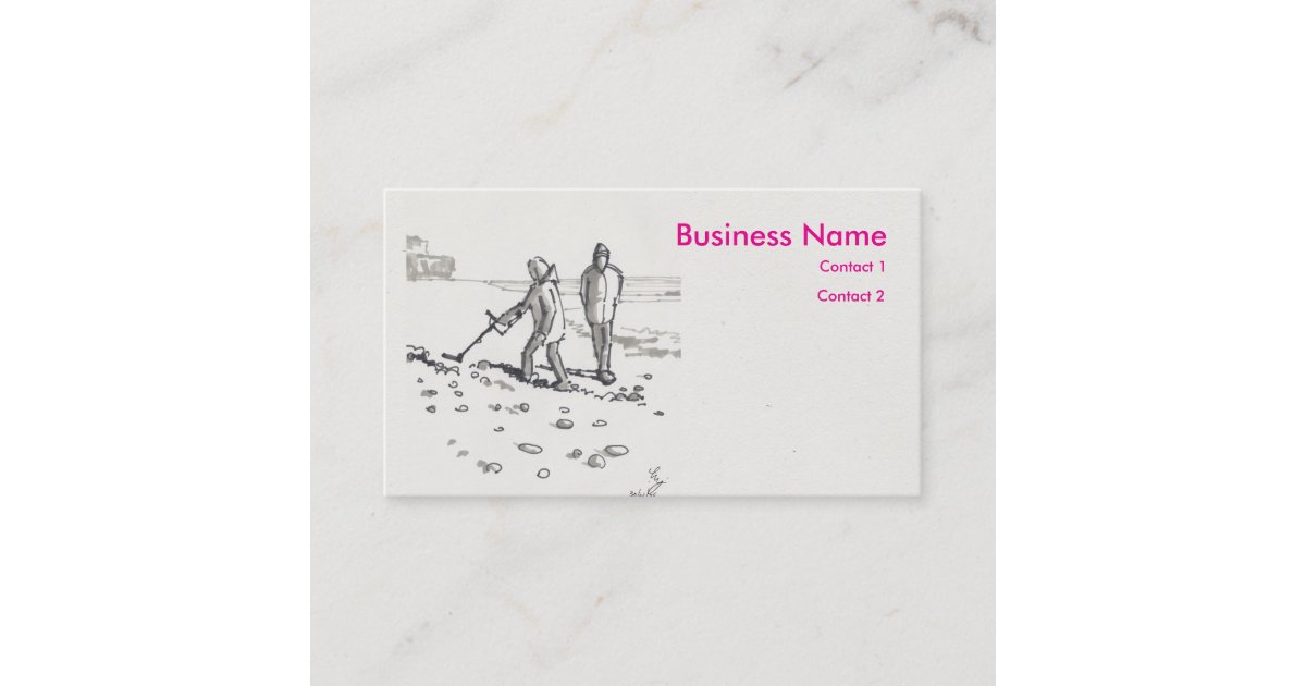 Metal detector at beach drawing business card | Zazzle