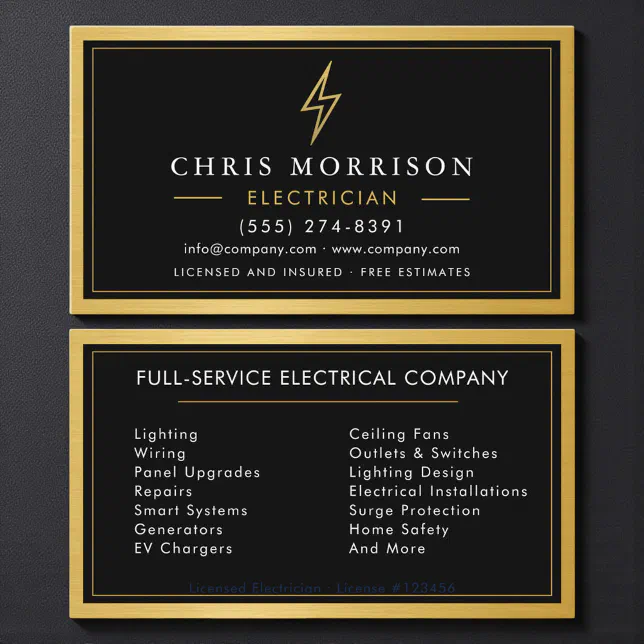 Metal Electrician Electrical Contractor Black Business Card | Zazzle