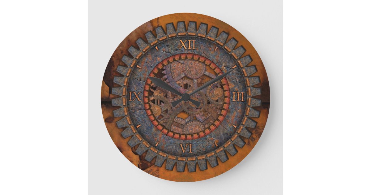 Metal Gears Steampunk Large Clock | Zazzle