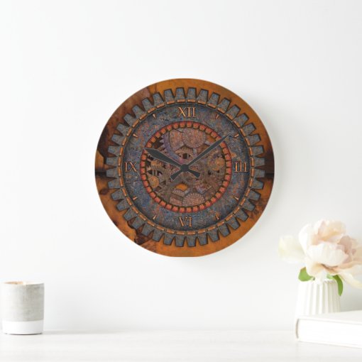 Metal Gears Steampunk Large Clock | Zazzle