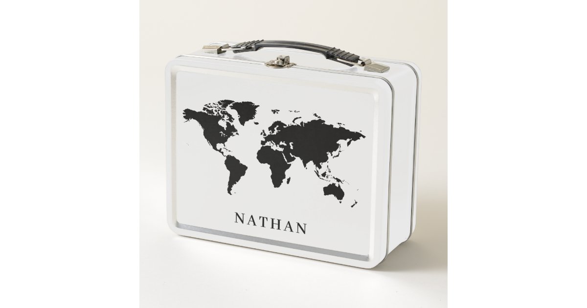 Metal Lunch Box with World Maps and Name | Zazzle