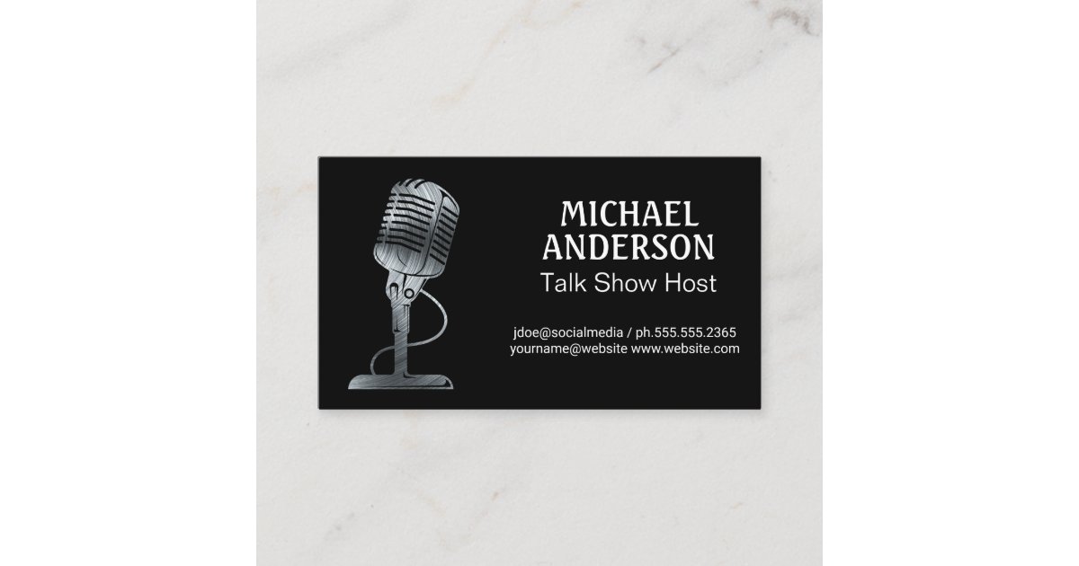 Metal Microphone | Podcast Business Card | Zazzle