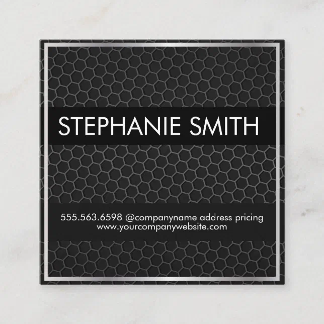 Metal Pattern Silver Border Square Business Card | Zazzle