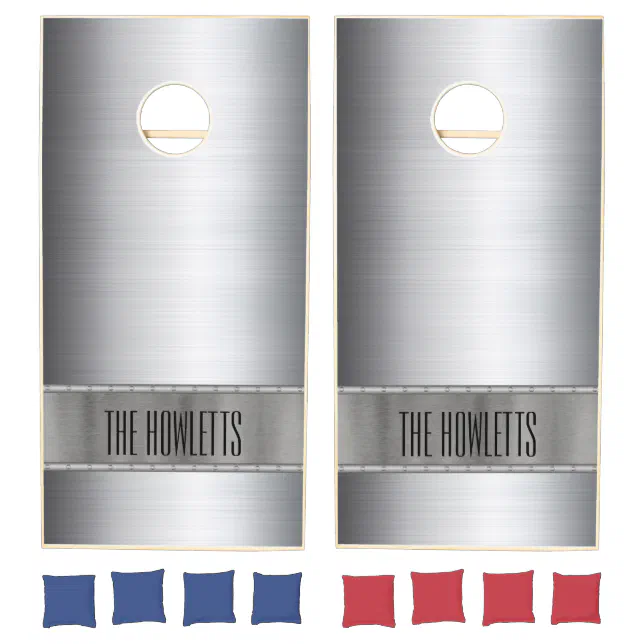 Metal Silver Look Modern Sleek Personalized Cornhole Set | Zazzle