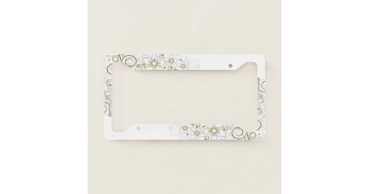 Metalic Gold and White Floral License Plate Frame | Zazzle