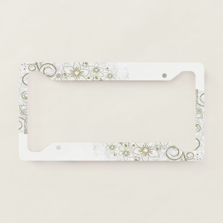 Metalic Gold and White Floral License Plate Frame | Zazzle
