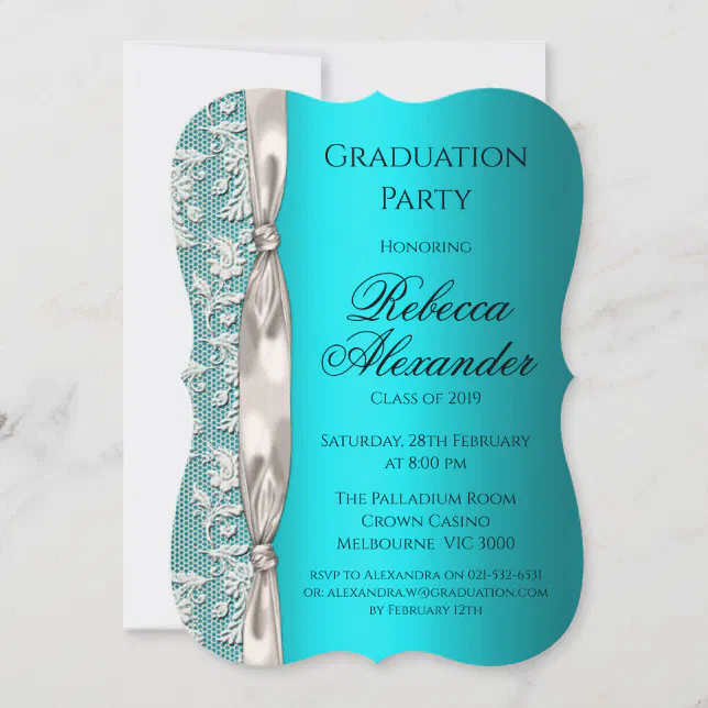 Metallic Aqua and White Ribbon Graduation Invitation | Zazzle