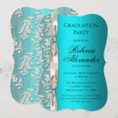 Metallic Aqua and White Ribbon Graduation Invitation | Zazzle