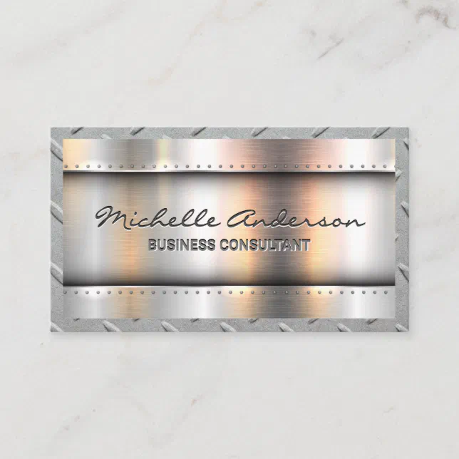 Metallic Background | Metal Rivets | Steel Border Business Card | Zazzle