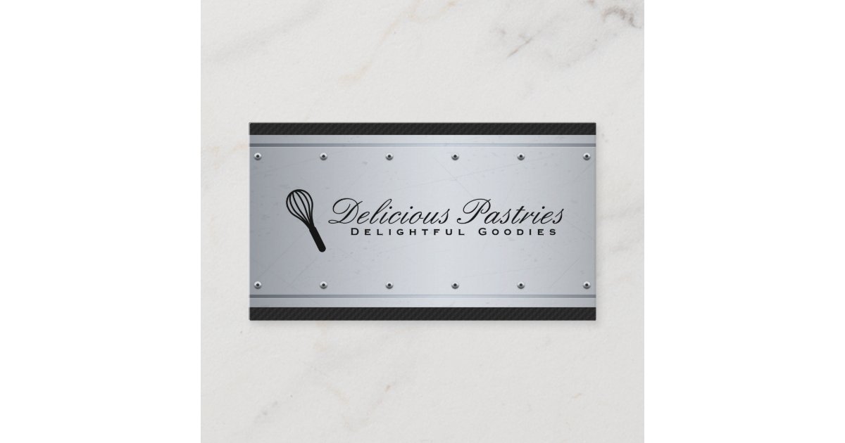 Metallic Background Rivets | Black Mesh Chef Business Card | Zazzle