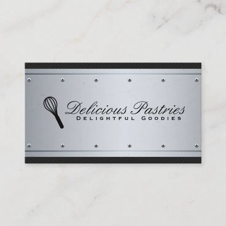 Metallic Background Rivets | Black Mesh Chef Business Card | Zazzle