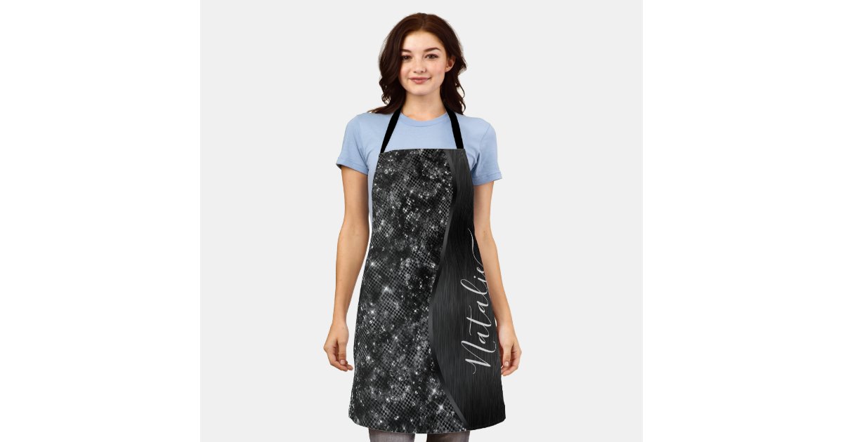 Metallic Black Glitter Personalized Apron | Zazzle