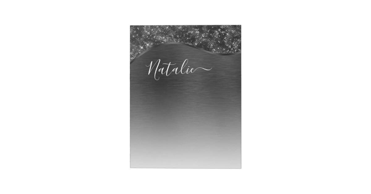 Metallic Black Glitter Personalized Notepad | Zazzle