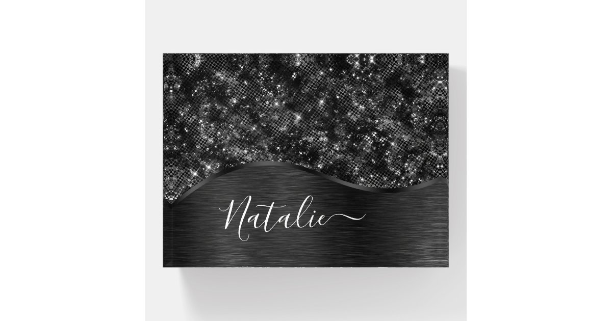 Metallic Black Glitter Personalized Paperweight | Zazzle