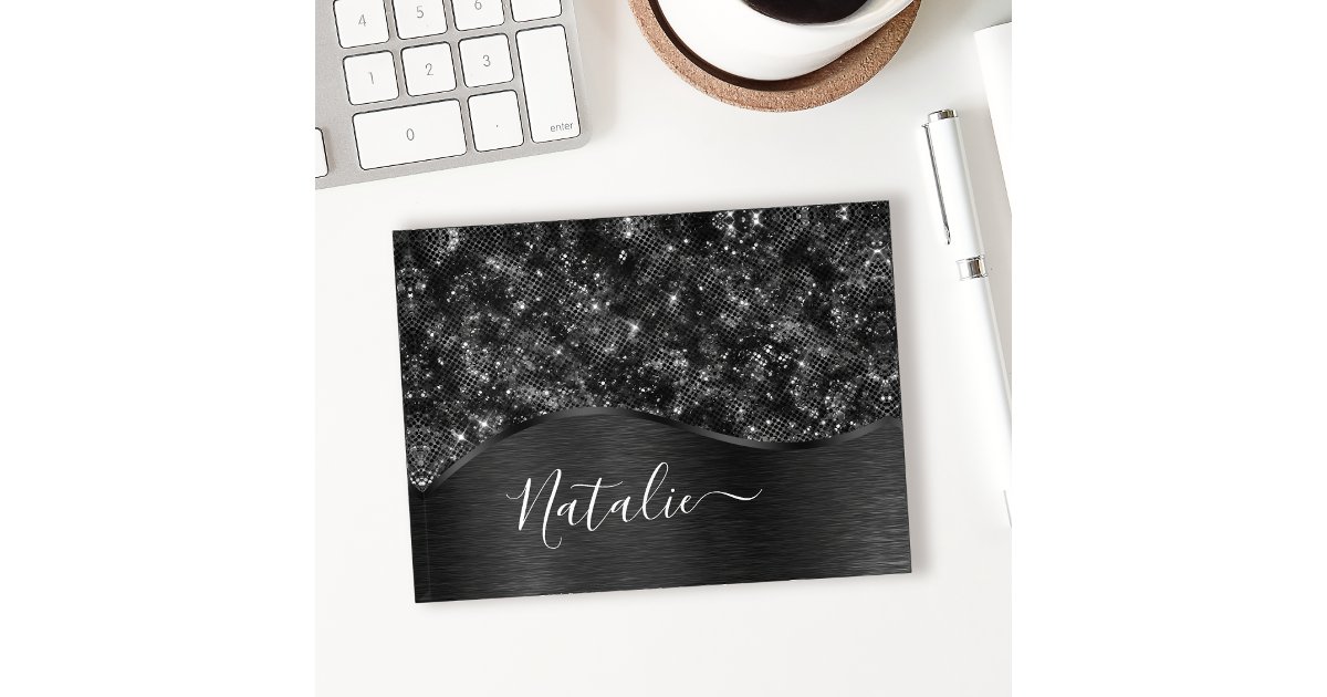 Metallic Black Glitter Personalized Paperweight | Zazzle