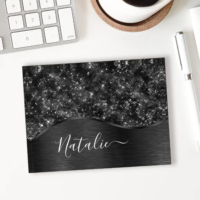 Metallic Black Glitter Personalized Paperweight | Zazzle