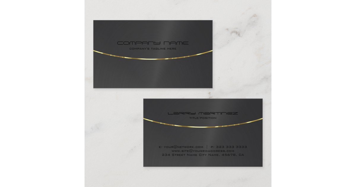 Metallic black with gold accent business card | Zazzle