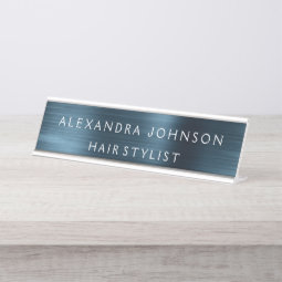 Metallic Blue Foil Modern Professional Business Desk Name Plate | Zazzle