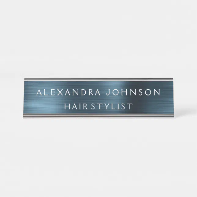Metallic Blue Foil Modern Professional Business Desk Name Plate | Zazzle
