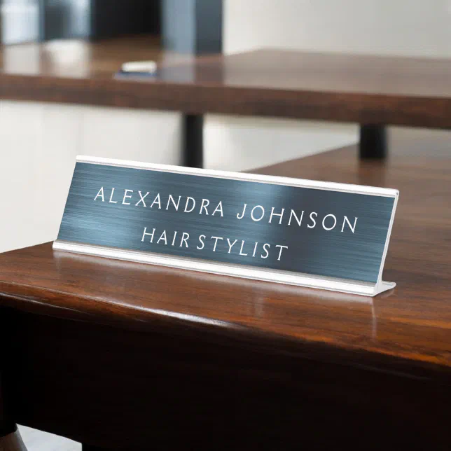 Metallic Blue Foil Modern Professional Business Desk Name Plate | Zazzle