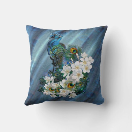 Metallic Blue Green Peacocks On Emerald Green Silk Throw Pillow Zazzle