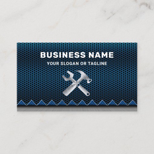 Metallic Blue Mesh Handyman Auto Repair Mechanic Business Card | Zazzle