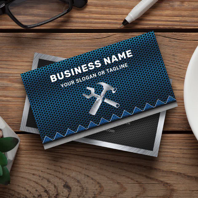 Metallic Blue Mesh Handyman Auto Repair Mechanic Business Card | Zazzle