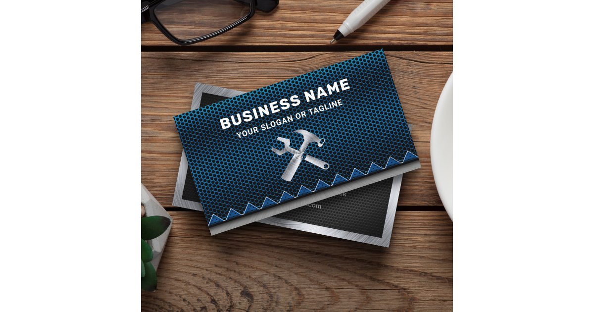 Metallic Blue Mesh Handyman Auto Repair Mechanic Business Card | Zazzle