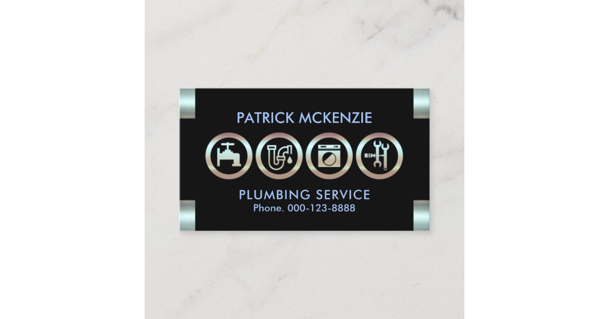 Metallic Blue Plumber Logo Tabs Plumbing Business Card | Zazzle