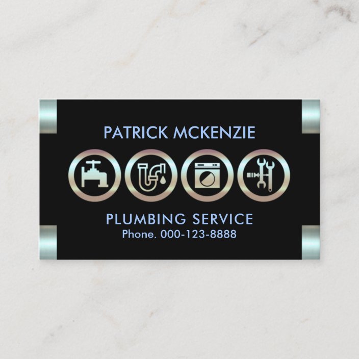 Metallic Blue Plumber Logo Tabs Plumbing Business Card | Zazzle.com