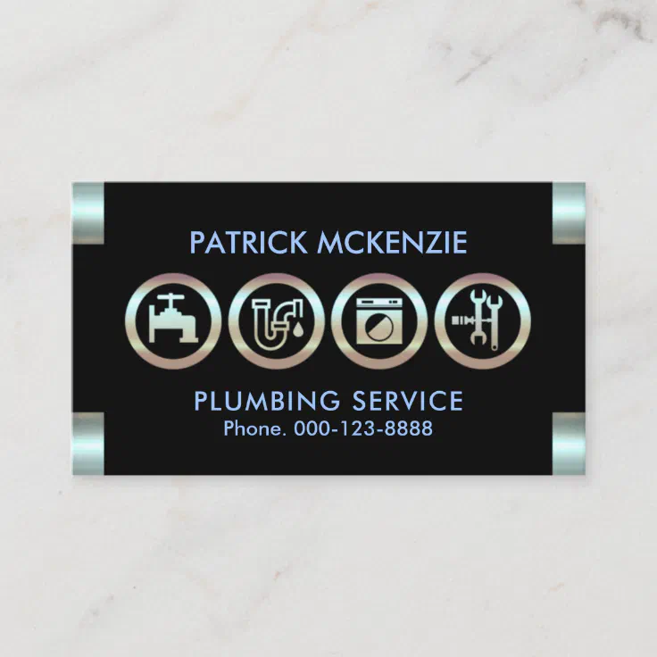 Metallic Blue Plumber Logo Tabs Plumbing Business Card | Zazzle